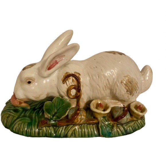 Majolica | Accents | Vintage Majolica Art Pottery Bunny Rabbit Flower ...
